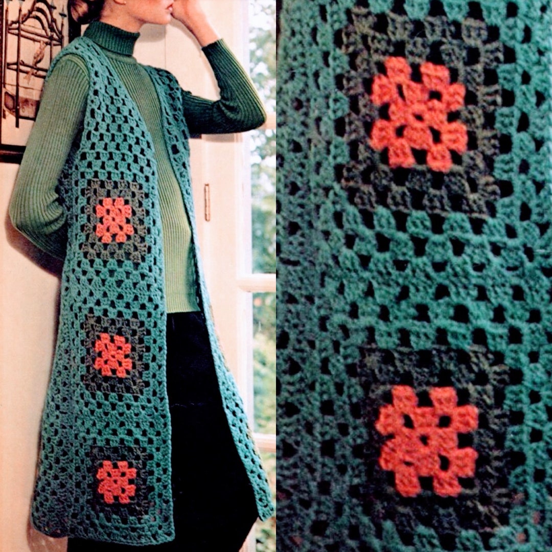 Vintage Granny Square Crochet Cardigan Duster Pattern (PDF Download) - Etsy