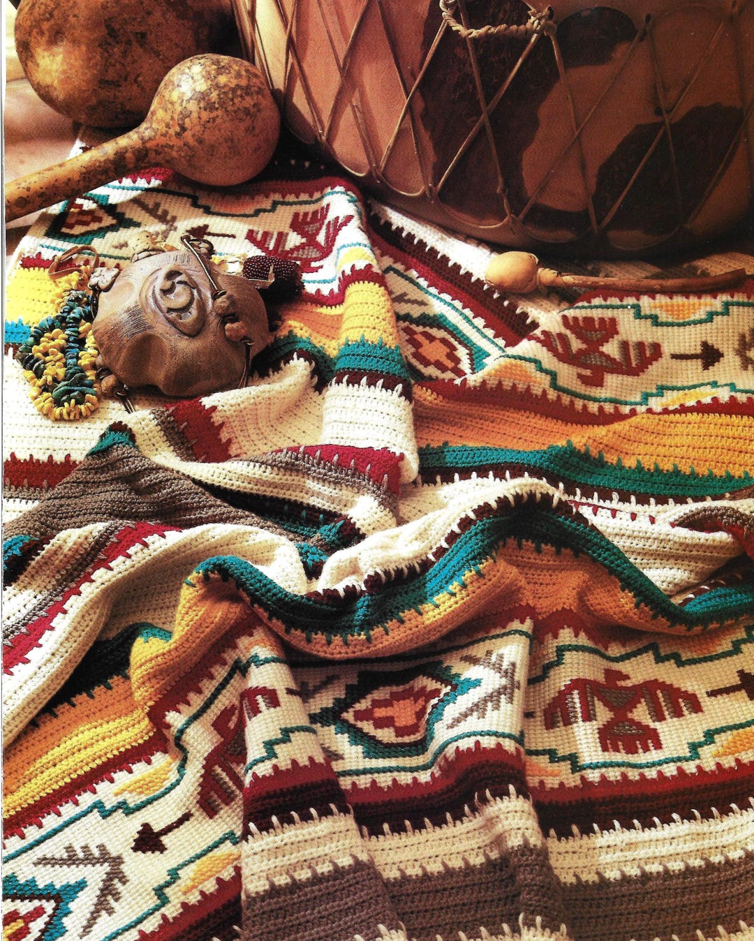 Vintage Crochet Pattern Navajo Indian Design Afghan PDF Instant Digital ...