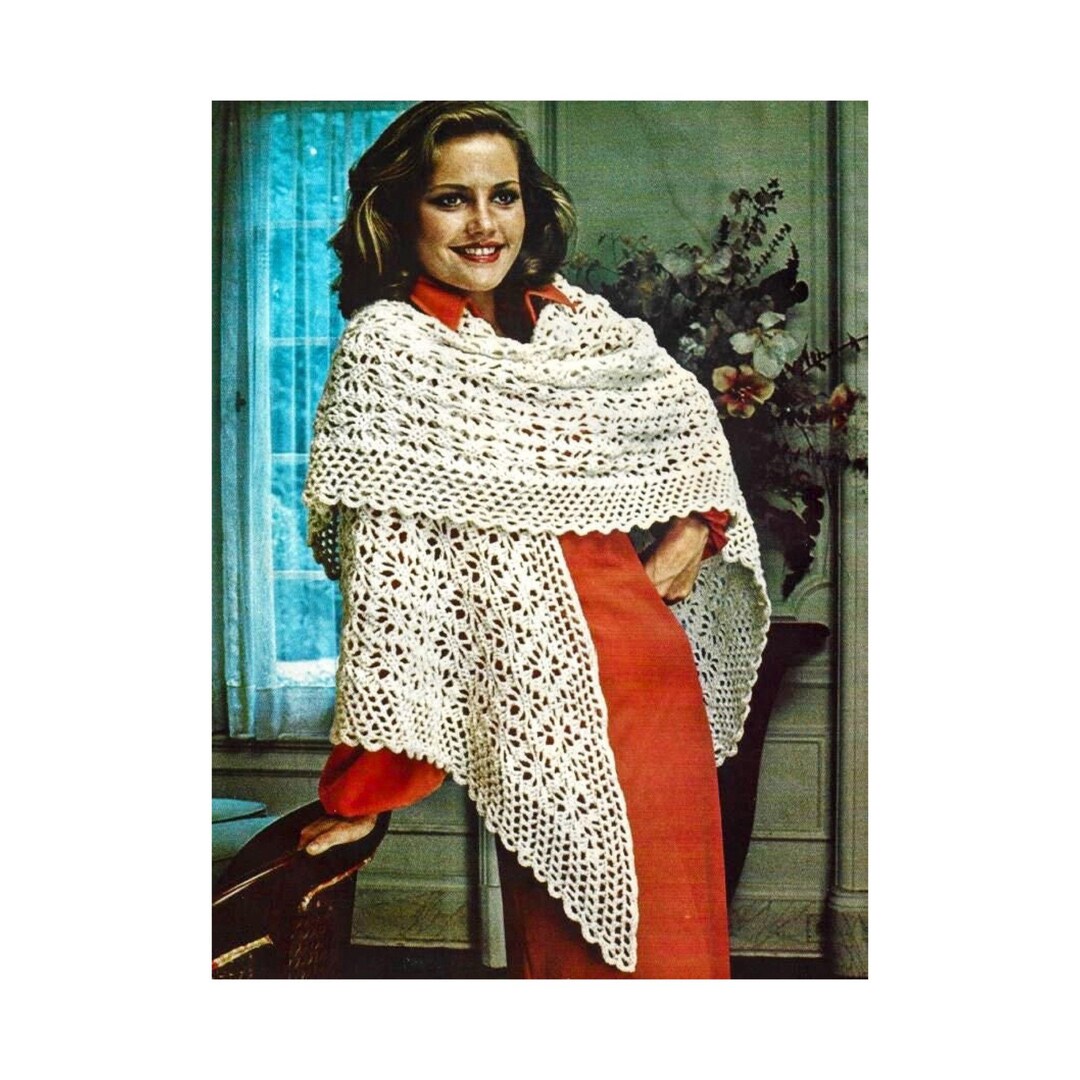 Vintage Crochet Pattern Boho Shawl Wrap With Scalloped Edging PDF ...