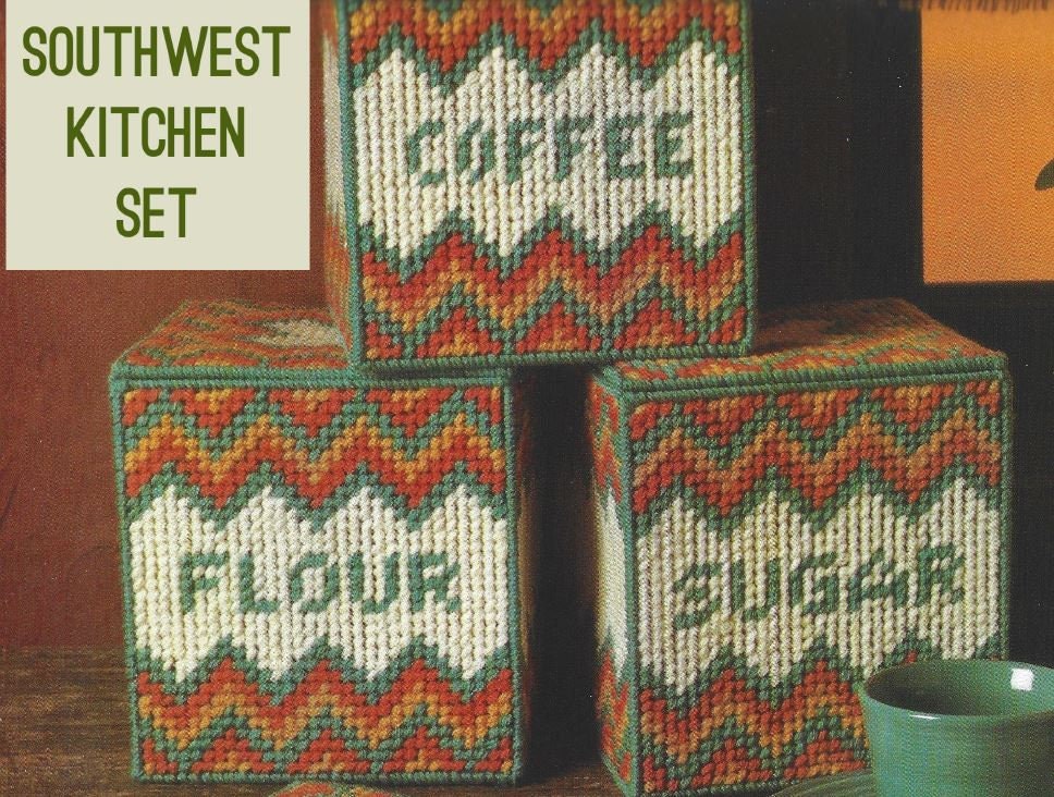 Vintage Plastic Canvas Pattern Southwestern Kitchen Set - Etsy