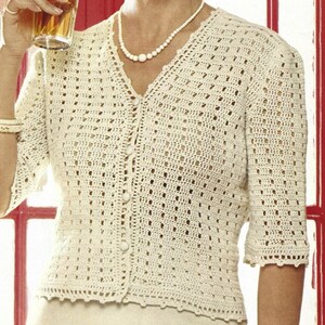 Vintage Crochet Pattern Openwork Waistcoat Cardigan Top PDF Instant Digital Download Lightweight ...