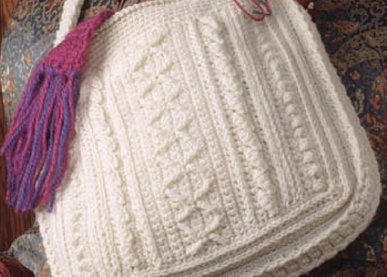 Vintage Crochet Pattern Aran Sampler Tote Purse PDF Instant Digital ...