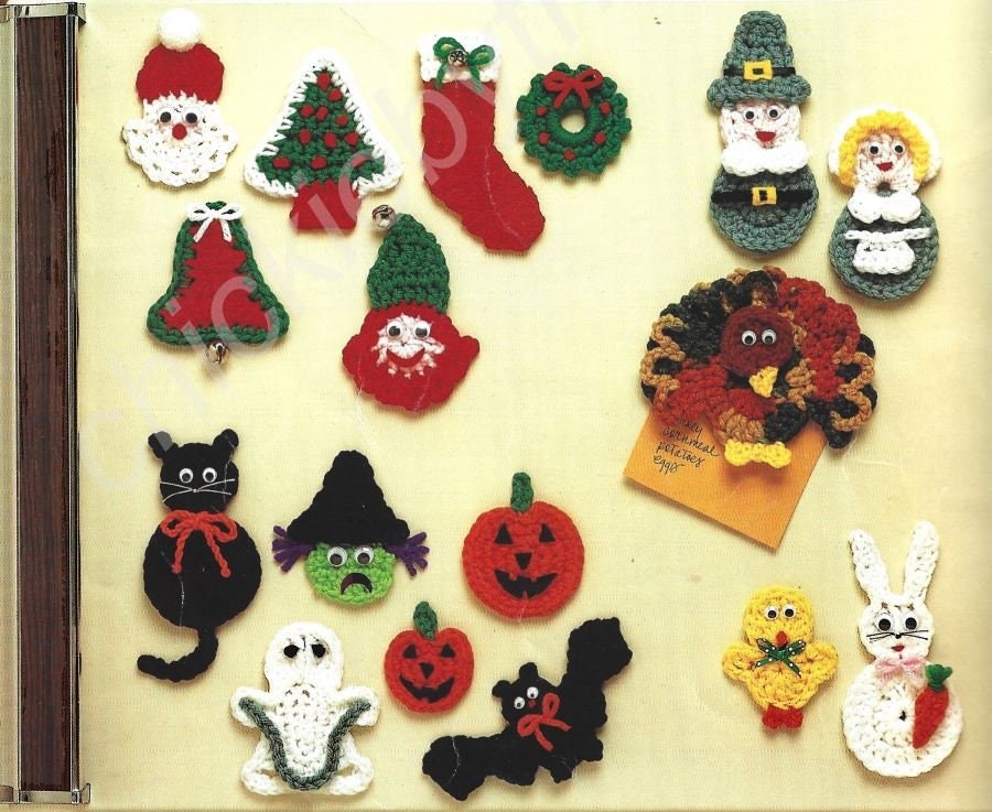 Vintage Crochet Holiday Fridge Magnets Pattern: 22 Designs (PDF Digital ...