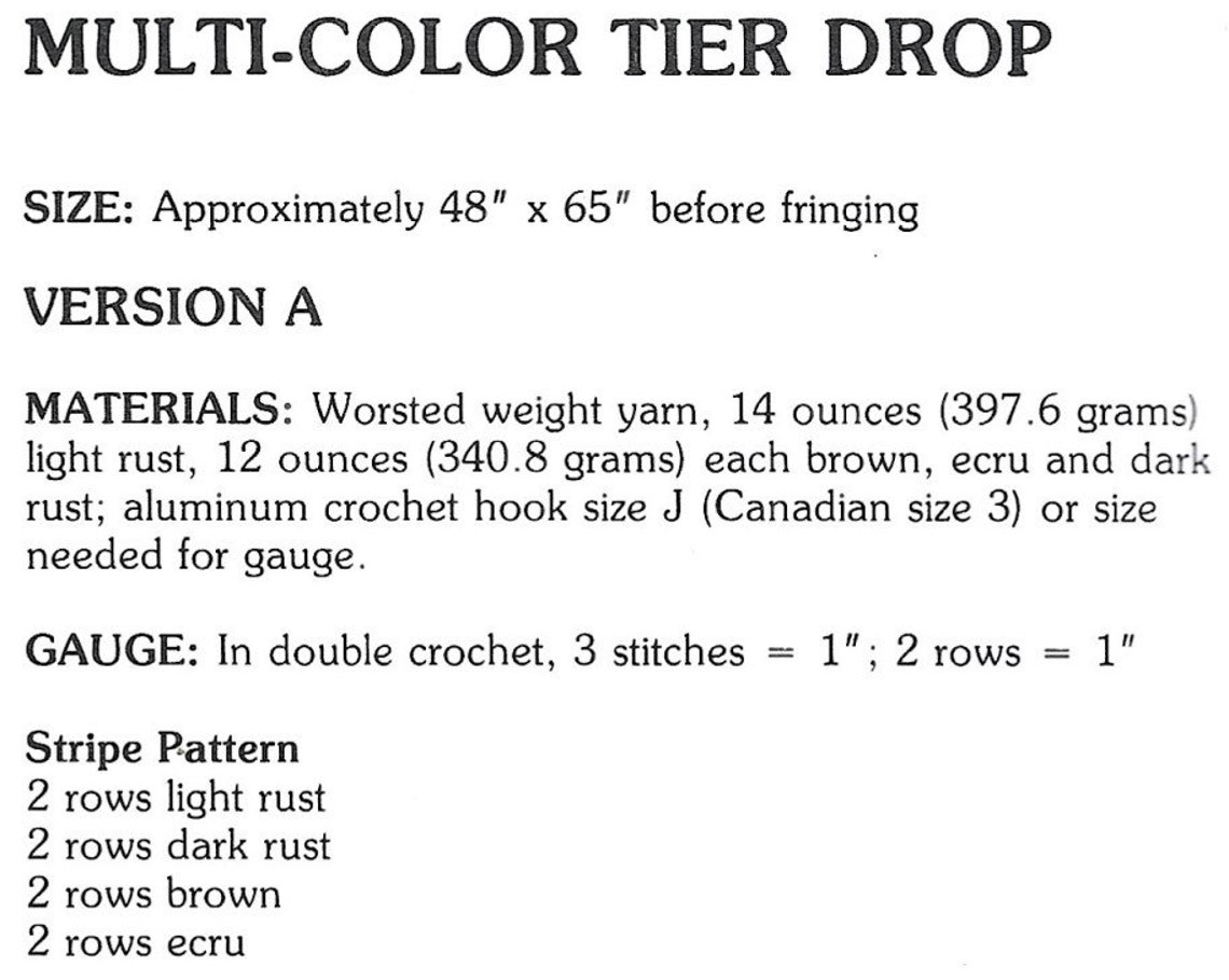 Vintage Crochet Pattern Tier Drop Afghan Southwester Throw Blanket ...