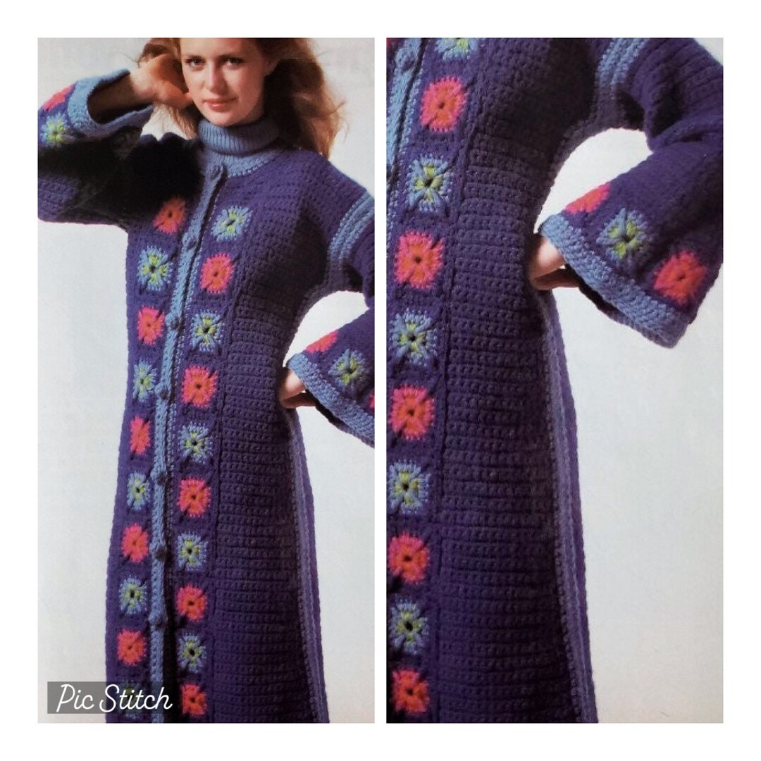 Vintage Granny Square Crochet Pattern Nordic Fair Isle Cardigan Duster ...