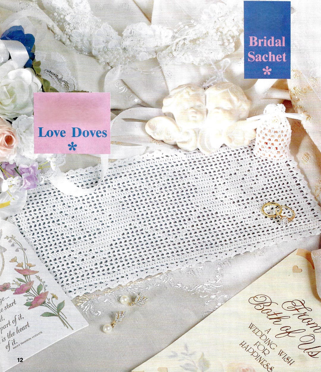 Vintage Filet Crochet Pattern Lacy Wedding Love Doves Doily Runner and ...