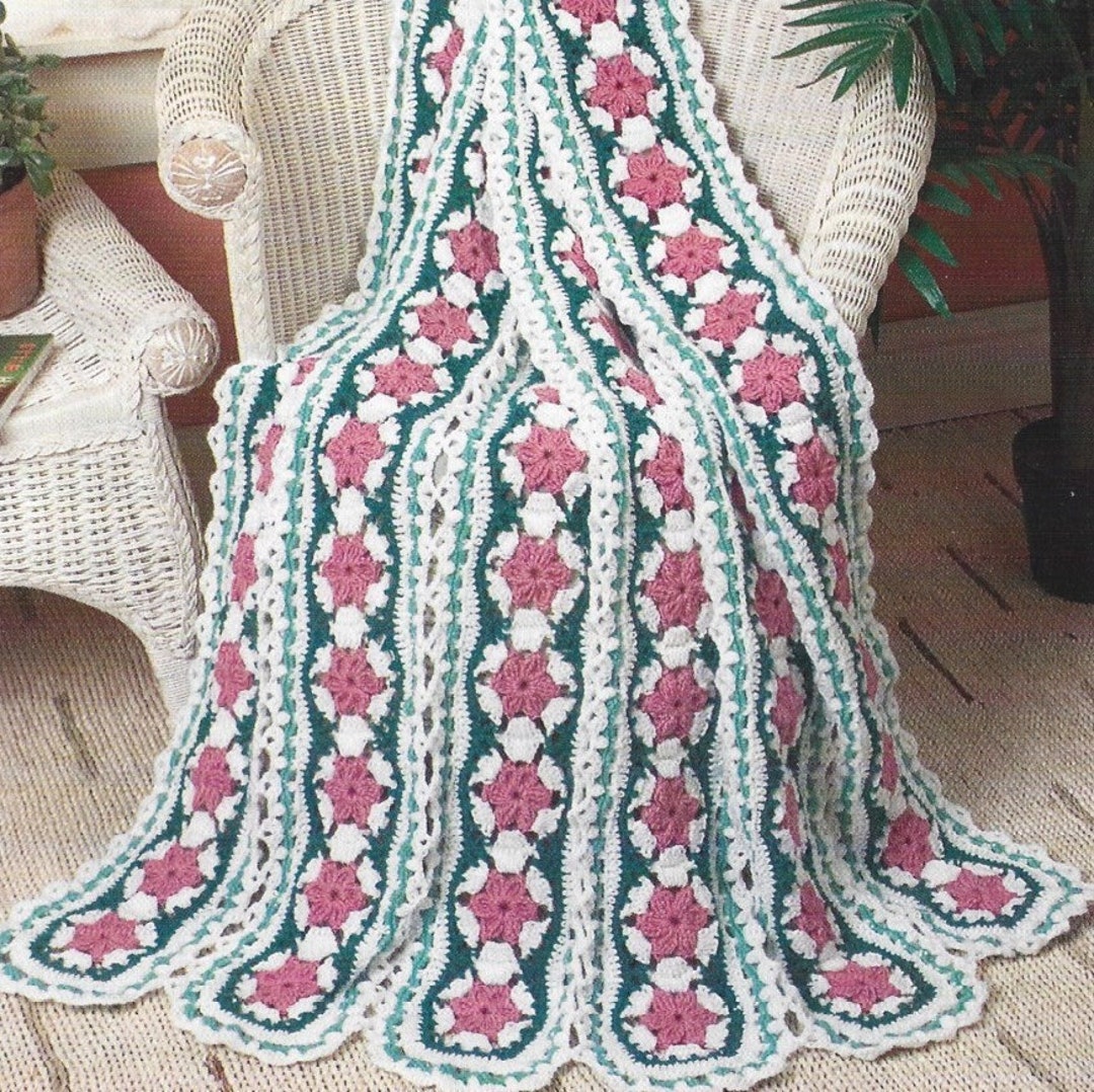 Mile a Minute Style Afghan Pattern Crocheted Flowers PDF Instant ...