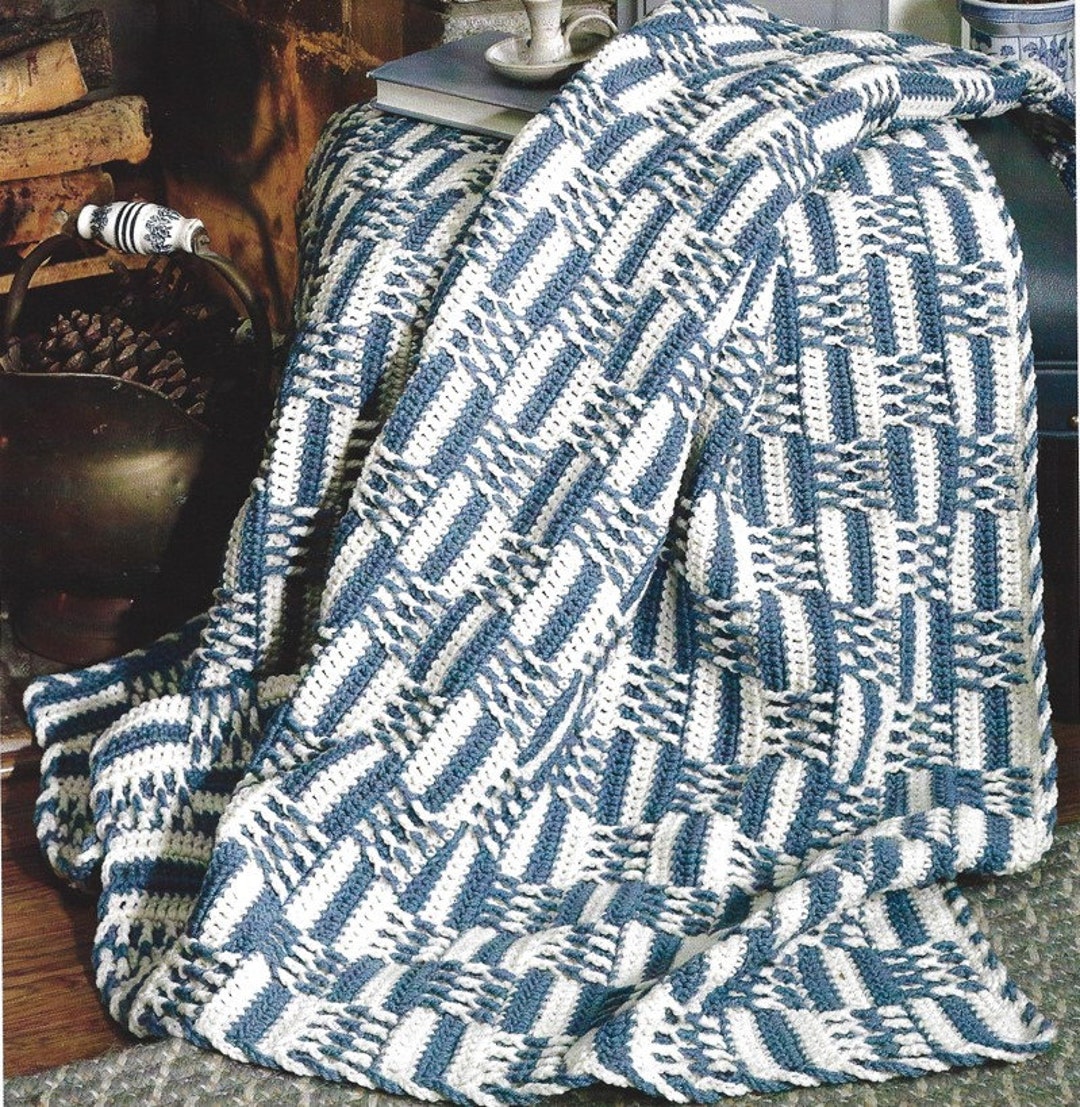 Vintage Crochet Pattern Blue Checkerboard Afghan PDF Instant Digital ...