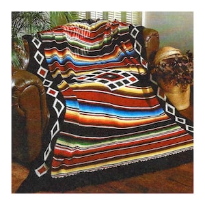 Vintage Knitting Pattern Mexican Blanket Southwestern Afghan Diamonds ...