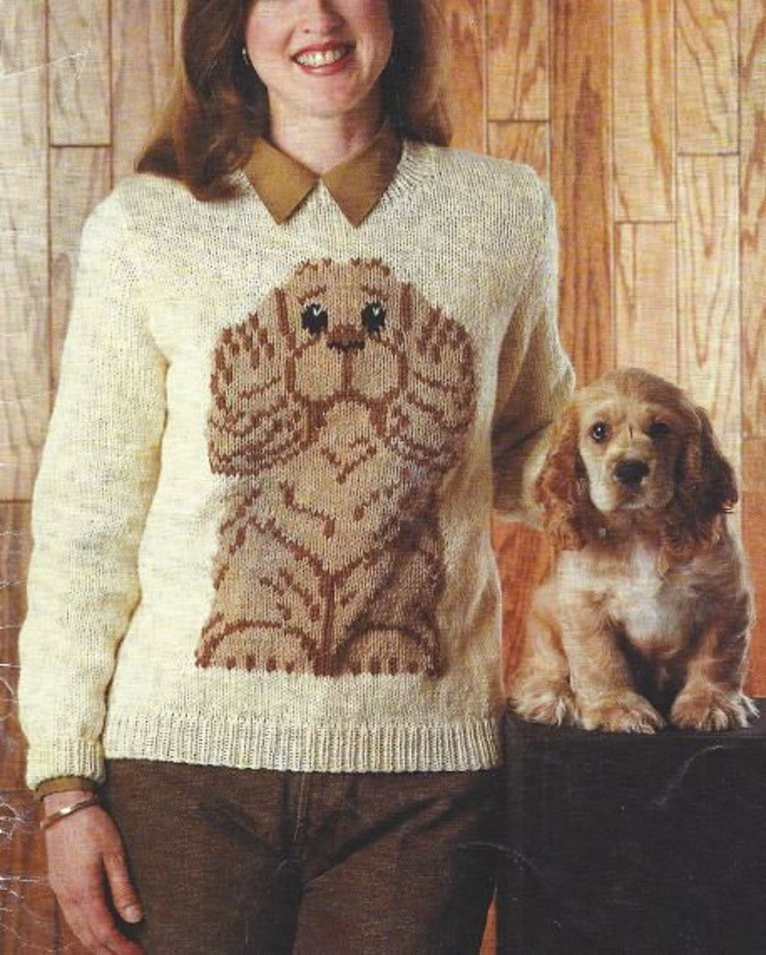 Vintage Knitting Pattern Womens Cocker Spaniel Sweater PDF Instant ...