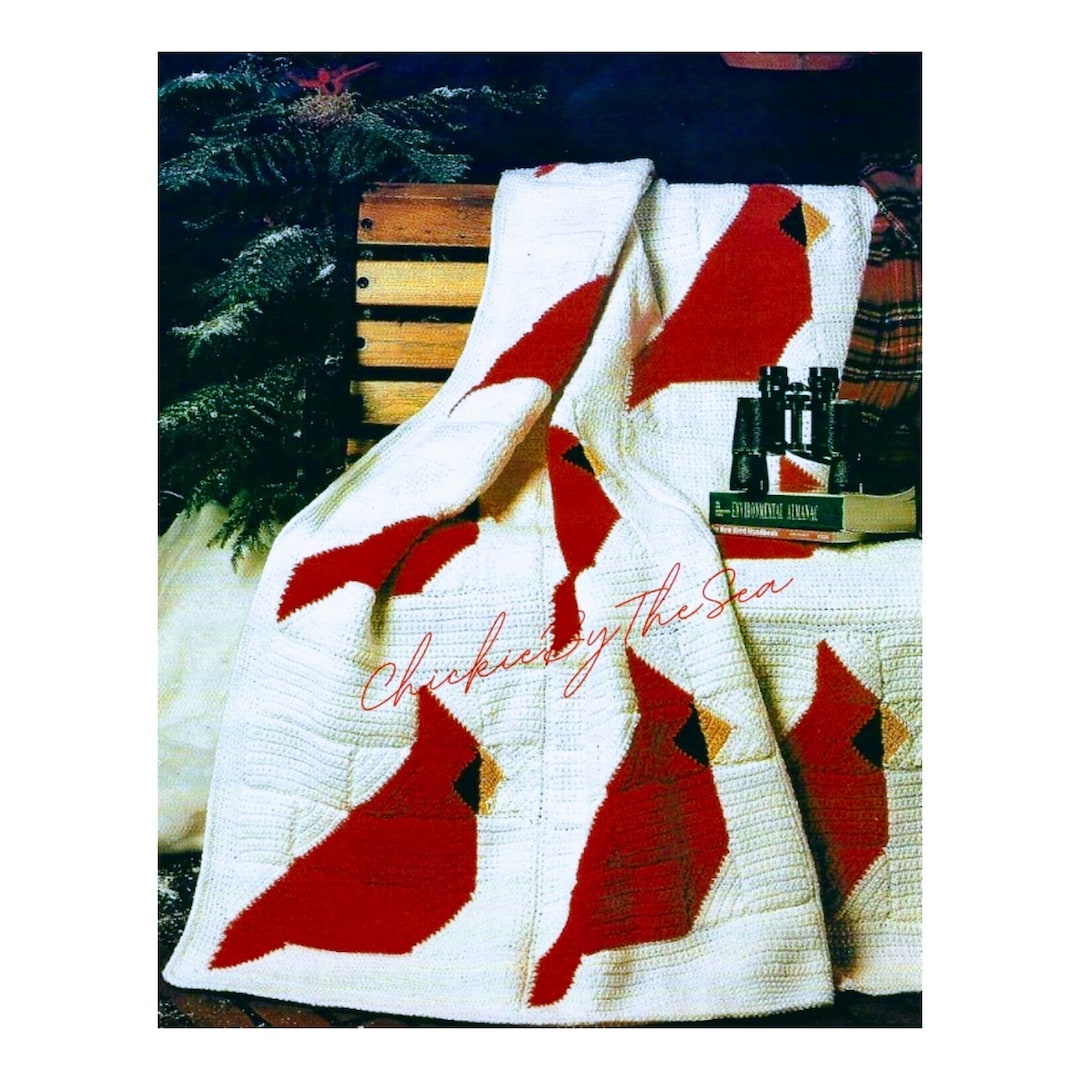 Vintage Crochet Quilt Afghan Pattern Patchwork Christmas Cardinal ...