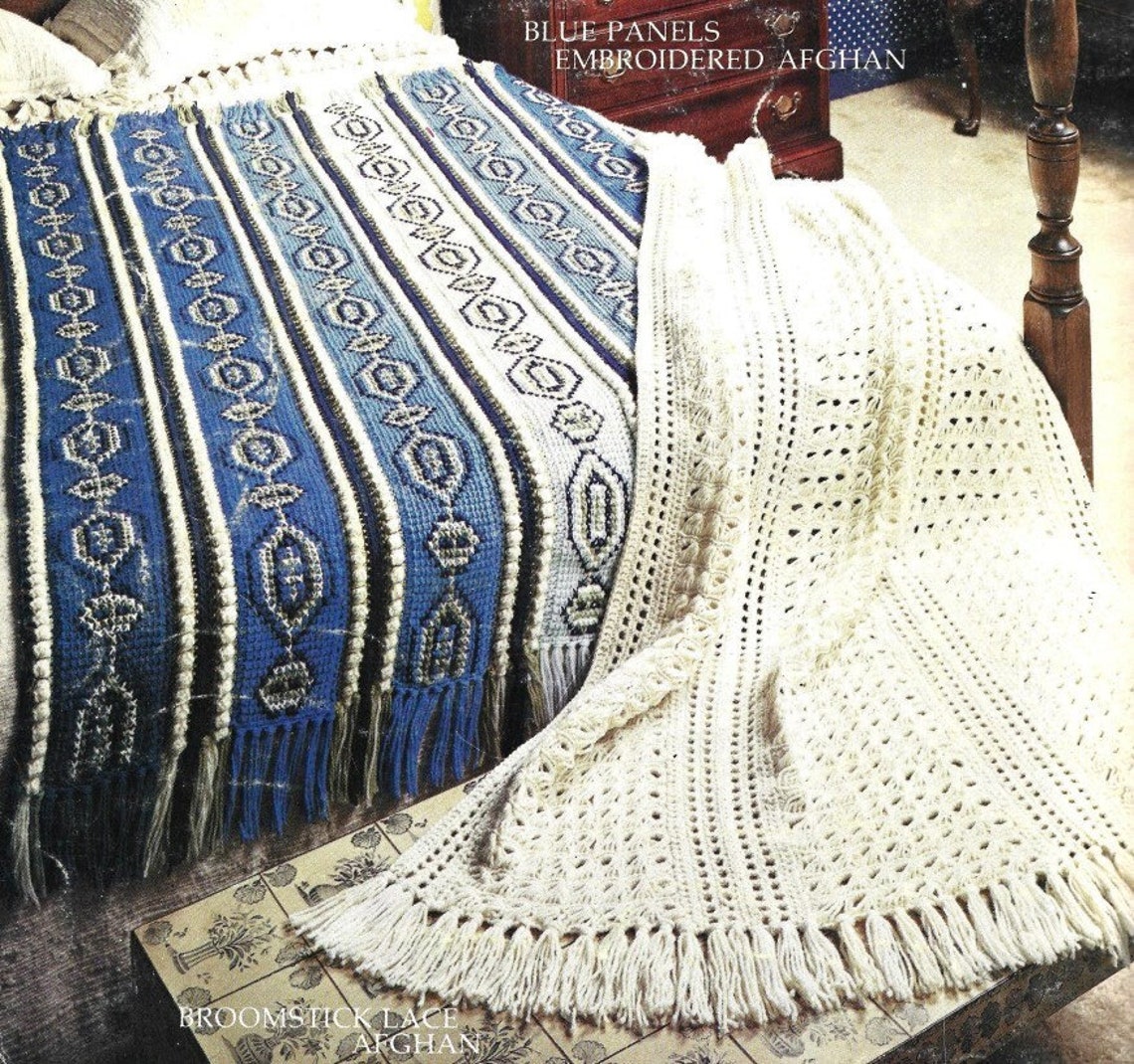 2 Vintage Crochet Afghan Patterns Blue Greek Embroider Afghan and ...