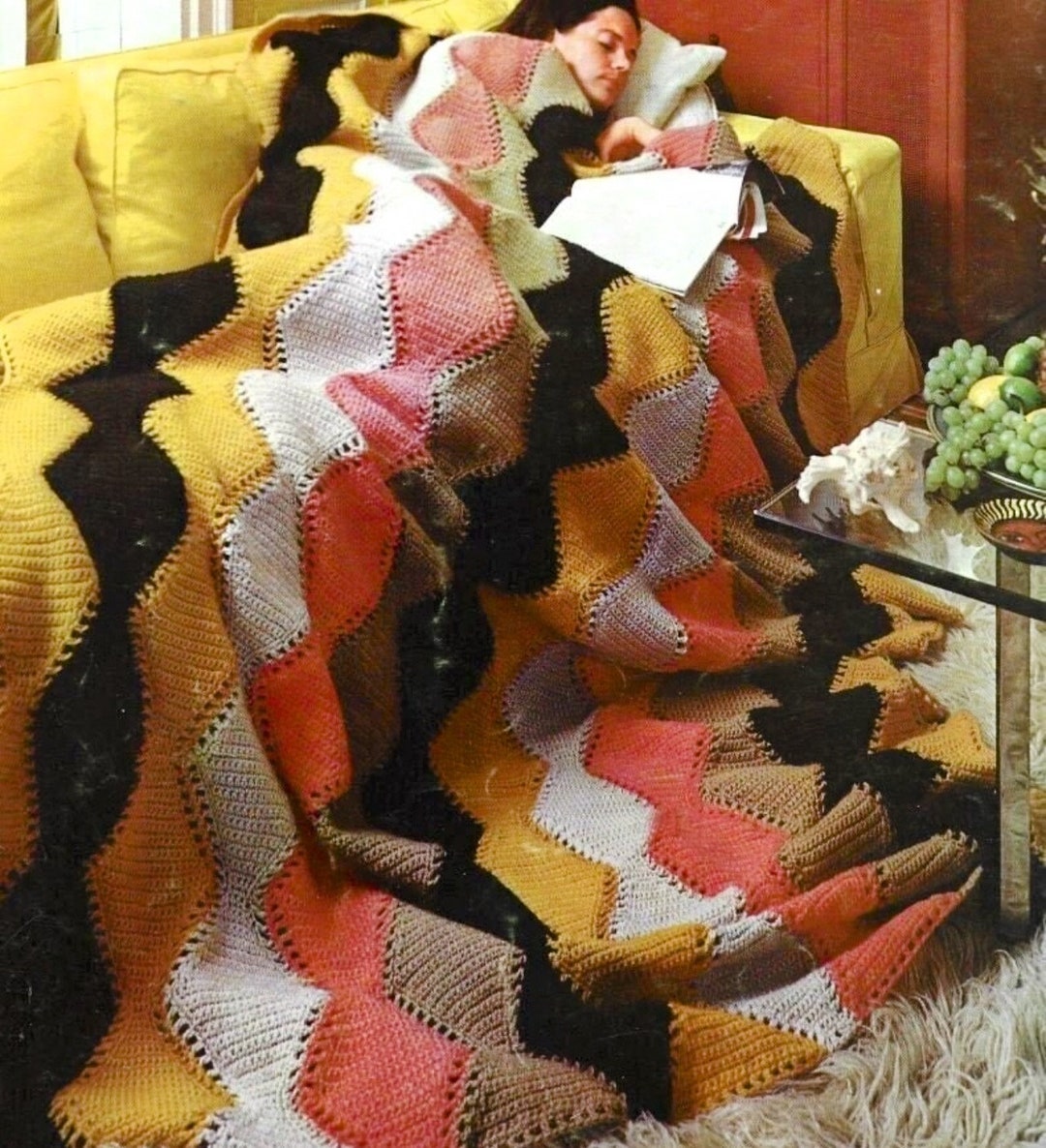 Vintage Crochet Pattern Ripple Wave Afghan PDF Instant Digital Download ...