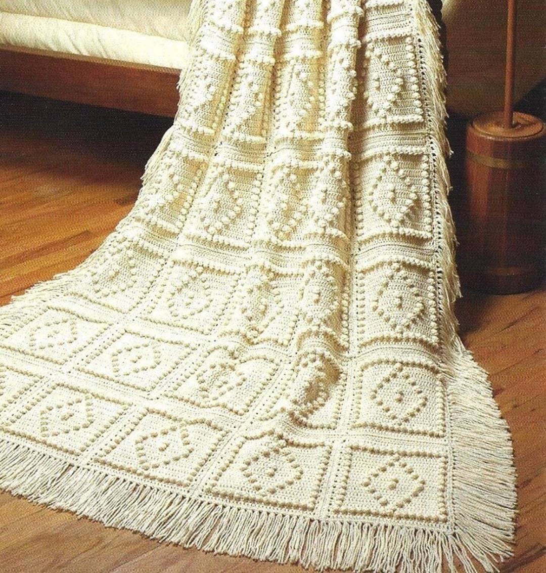 Vintage Crochet Pattern Diamond Popcorn Aran Style Afghan PDF Instant ...