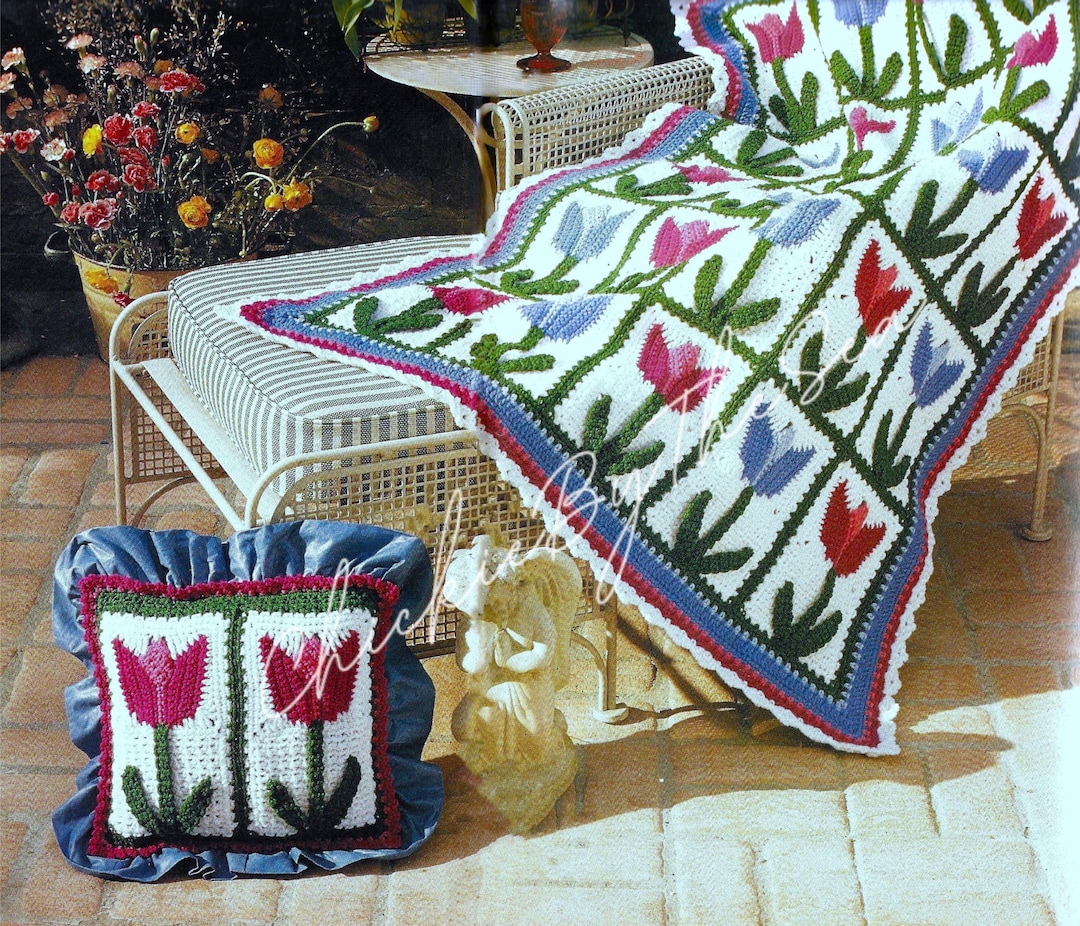 Vintage Crochet Quilt Pattern Tulip Garden Motif Afghan PDF Download ...