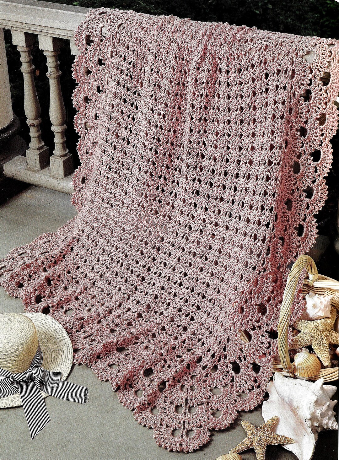 Vintage Crochet Pattern Lacy Seashell Pink Afghan PDF Instant Digital ...