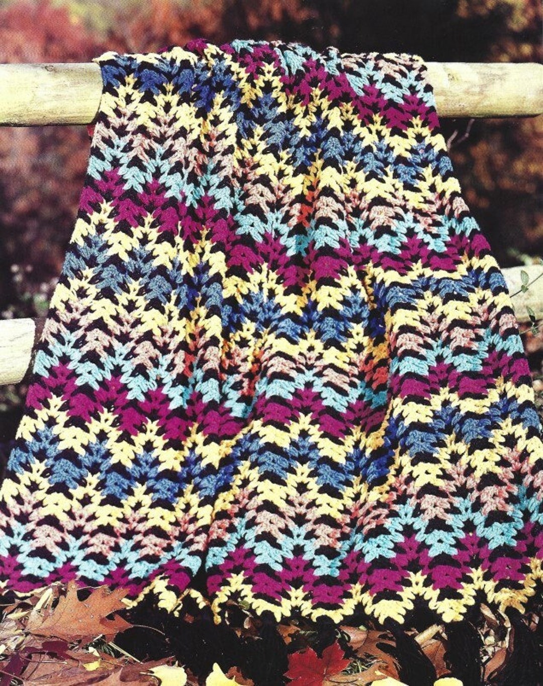 Vintage Crochet Pattern Autumn Ripple Afghan PDF Instant Digital ...