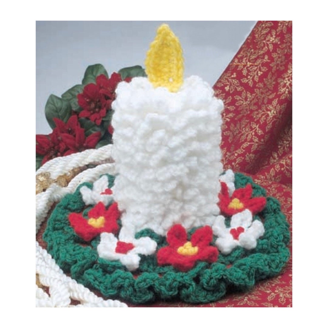 Vintage Crochet Pattern Christmas Candle With Red and White Flowers 8 ...