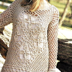 Vintage Crochet Pattern Openwork Tunic Top PDF Instant Digital Download Pullover Mesh Long ...