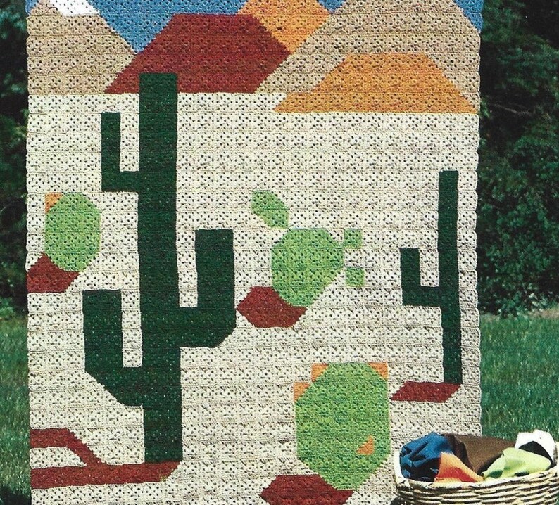 Vintage Crochet Pattern Granny Square Desert Sunset Picture Afghan PDF ...