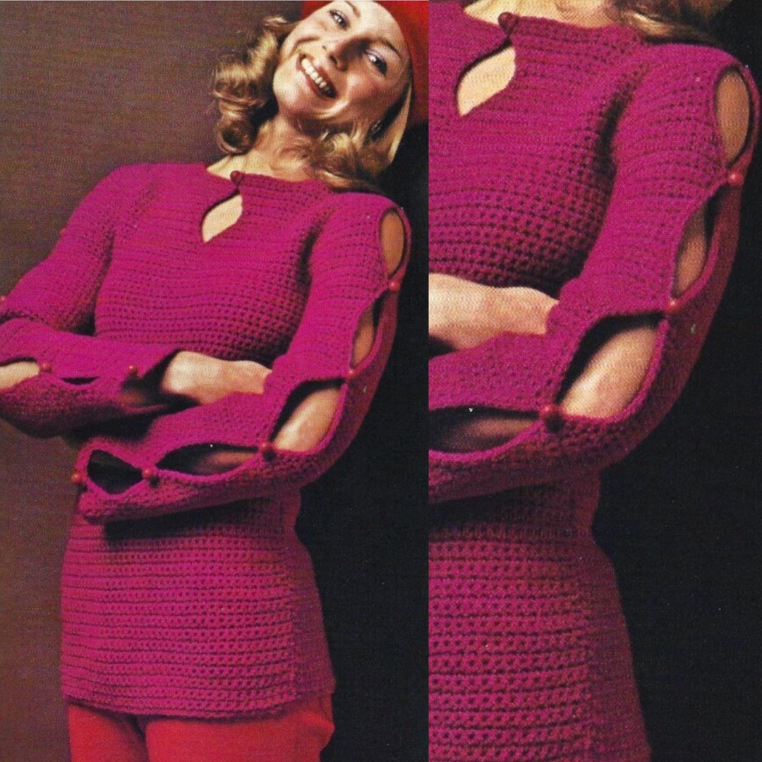 Vintage Crochet Pattern Pullover Keyhole Sweater PDF Instant Digital ...