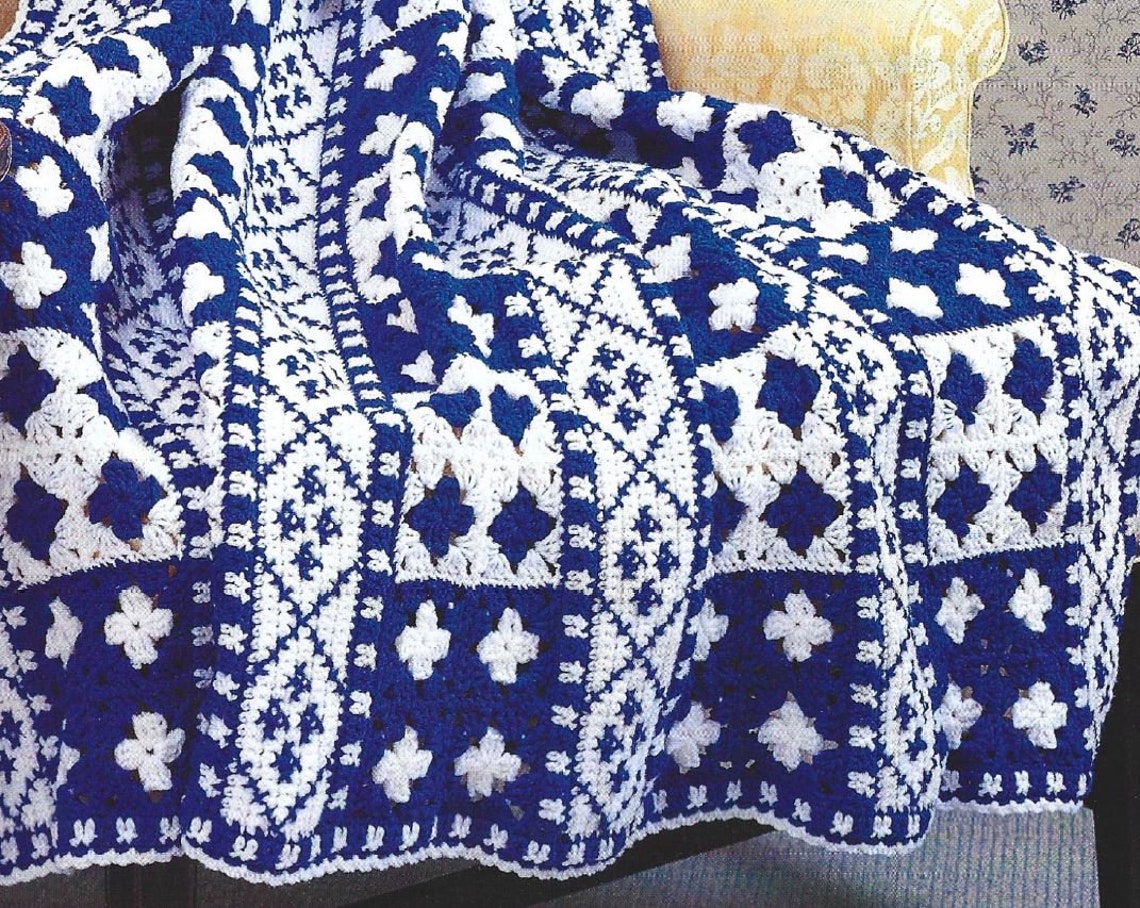 Vintage Crochet Pattern Granny Square Afghan PDF Instant Digital ...
