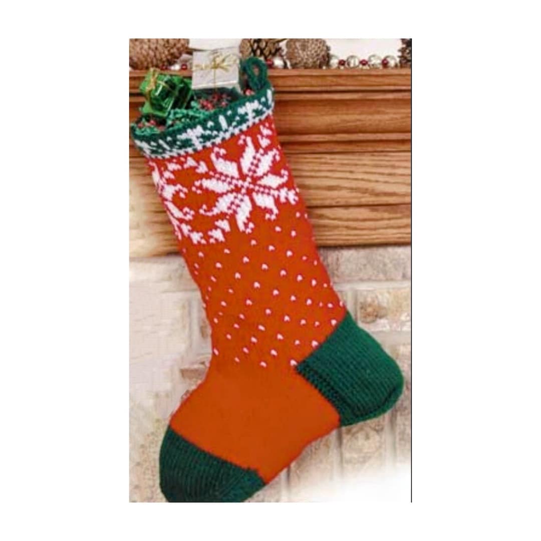 Christmas Knitting Pattern Fair Isle Christmas Snowflake Stocking 7" X ...