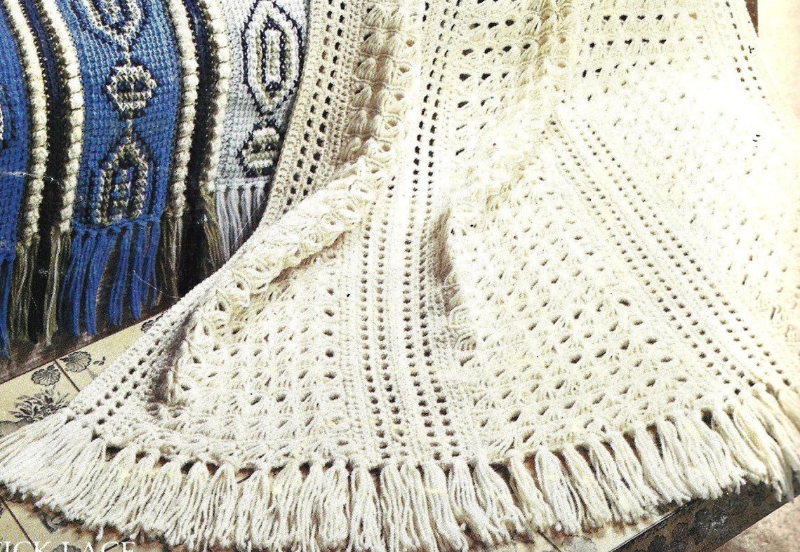2 Vintage Crochet Afghan Patterns Blue Greek Embroider Afghan and ...