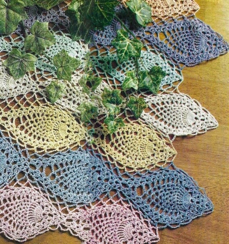Vintage Crochet Pattern: Lacy Pineapple Rainbow Table Runner (PDF ...