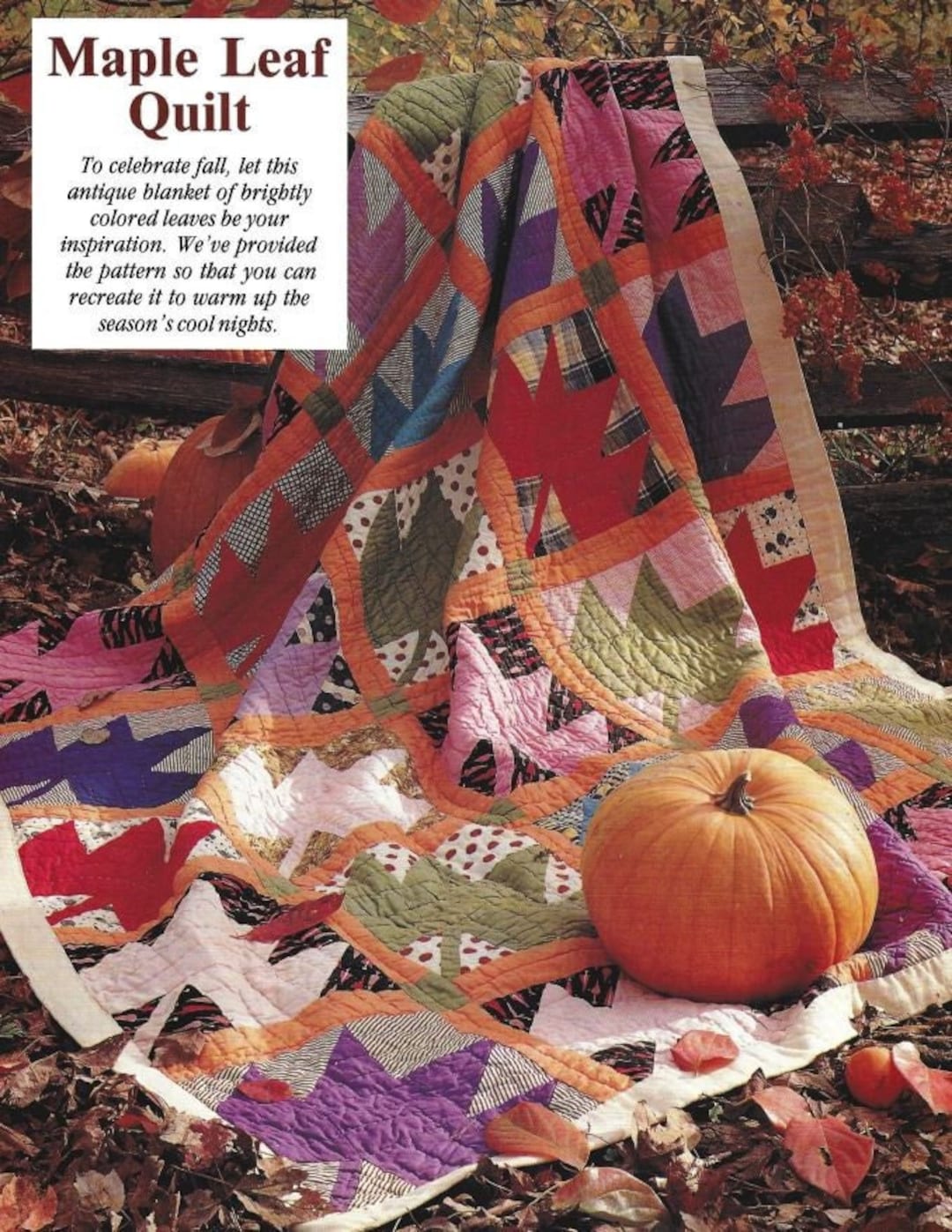 Vintage Quilting Pattern Falling Leaves Quilt Throw Instant Digital ...