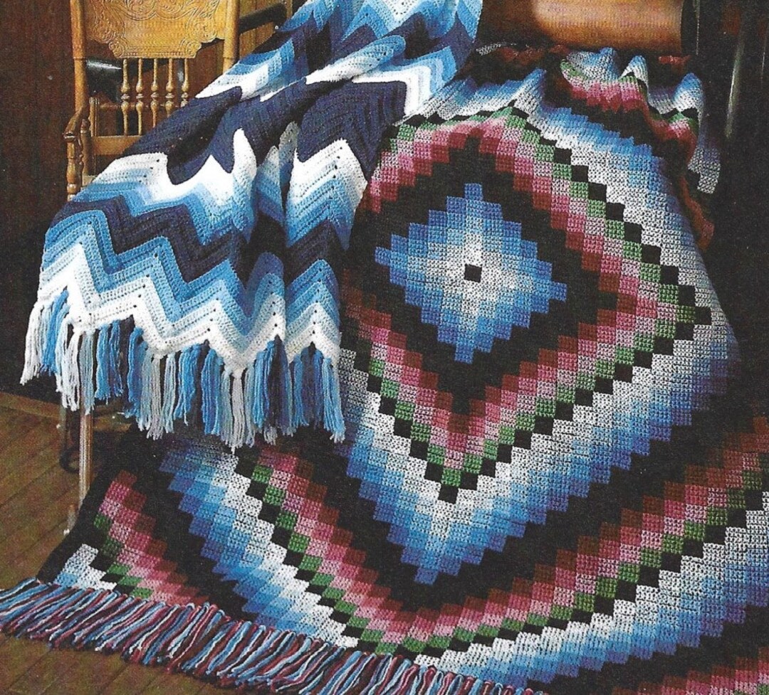 Vintage Crochet Patterns 2 Afghans Southwestern and Ripple Blankets PDF ...