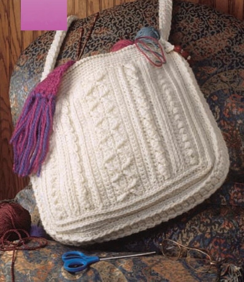 Vintage Crochet Pattern Aran Sampler Tote Purse PDF Instant Digital ...