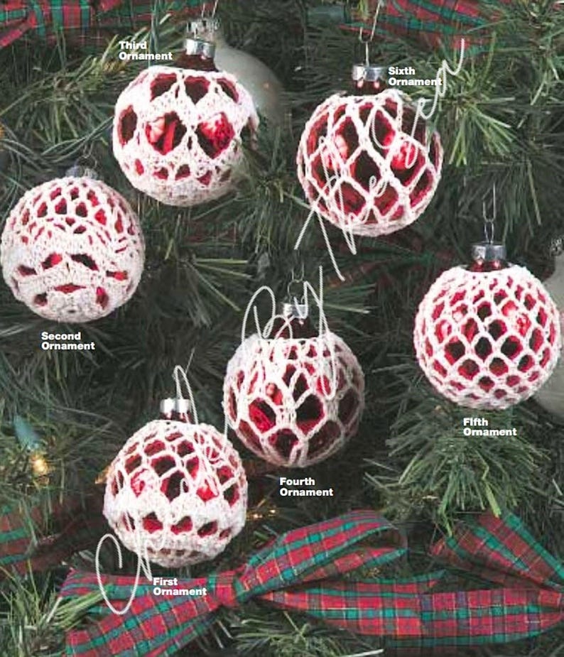 Vintage Crochet Pattern Lacy Christmas Ball Covers Retro Holiday ...