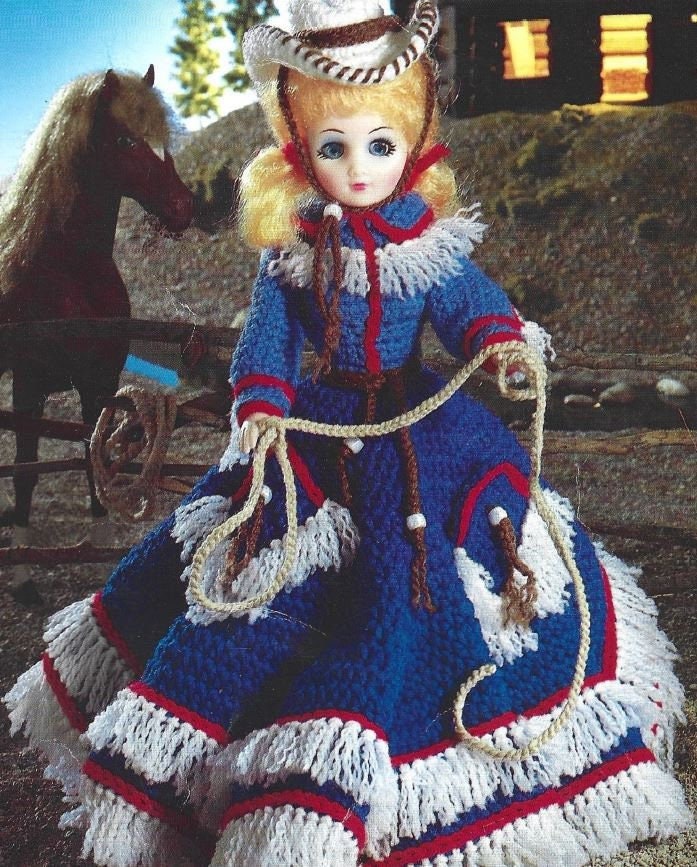 Vintage Crochet Doll Pattern Western Cowgirl Dress 15" Fashion Doll PDF ...