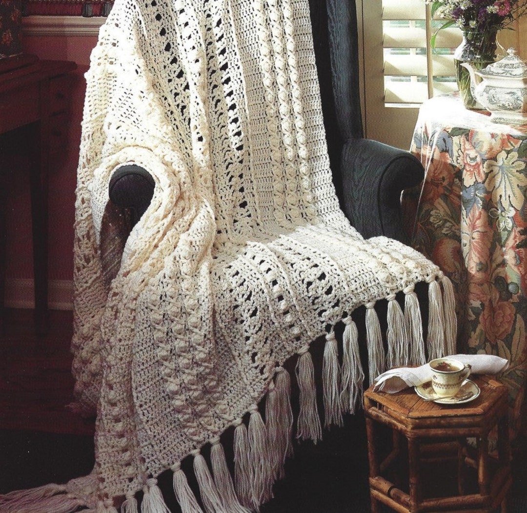 Vintage Crochet Pattern Elegant Aran Style Afghan PDF Instant Digital ...