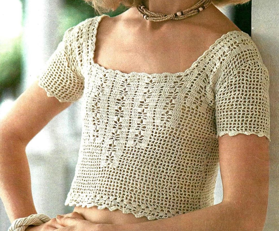 Vintage Filet Crochet Pattern Eyelet Design Crop Top PDF Instant ...