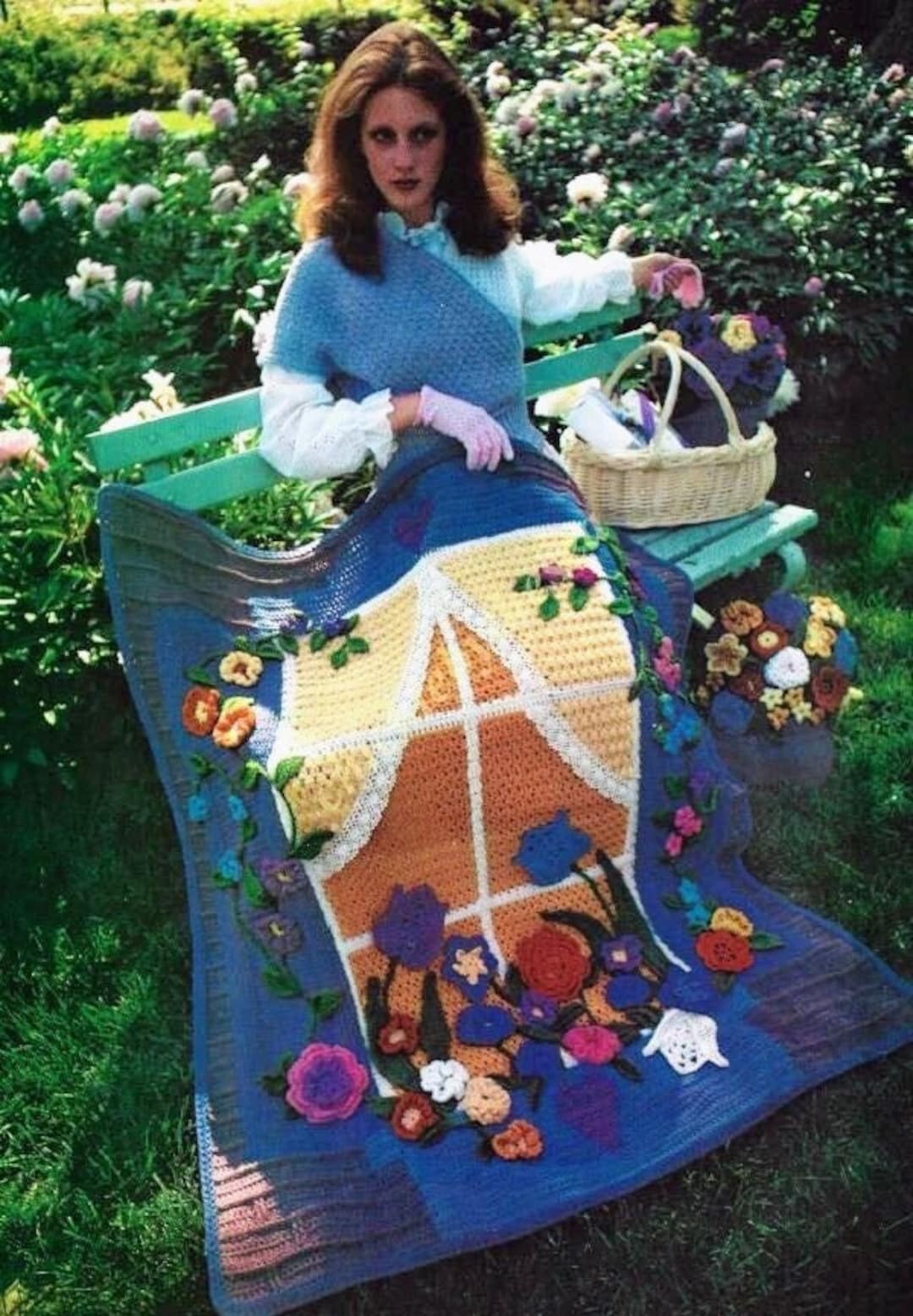 Vintage Crochet Pattern Flower Window Box Afghan Set With Matching ...