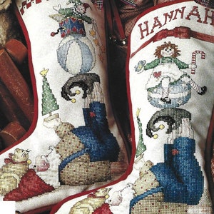 Vintage Cross Stitch Stocking Pattern Christmas Elf PDF Instant Digital Download Boy and Girl ...