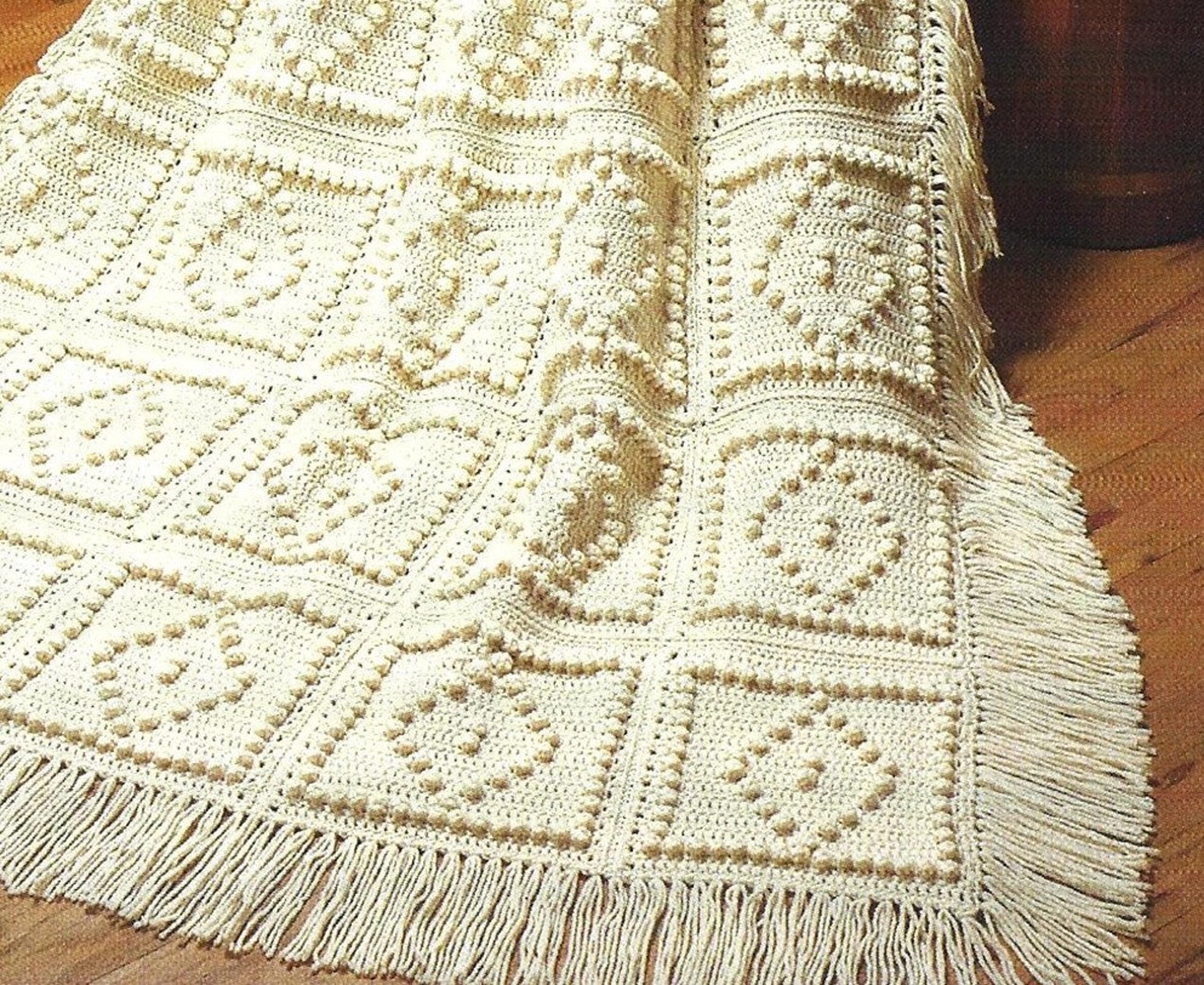 Vintage Crochet Pattern Diamond Popcorn Aran Style Afghan PDF Instant ...
