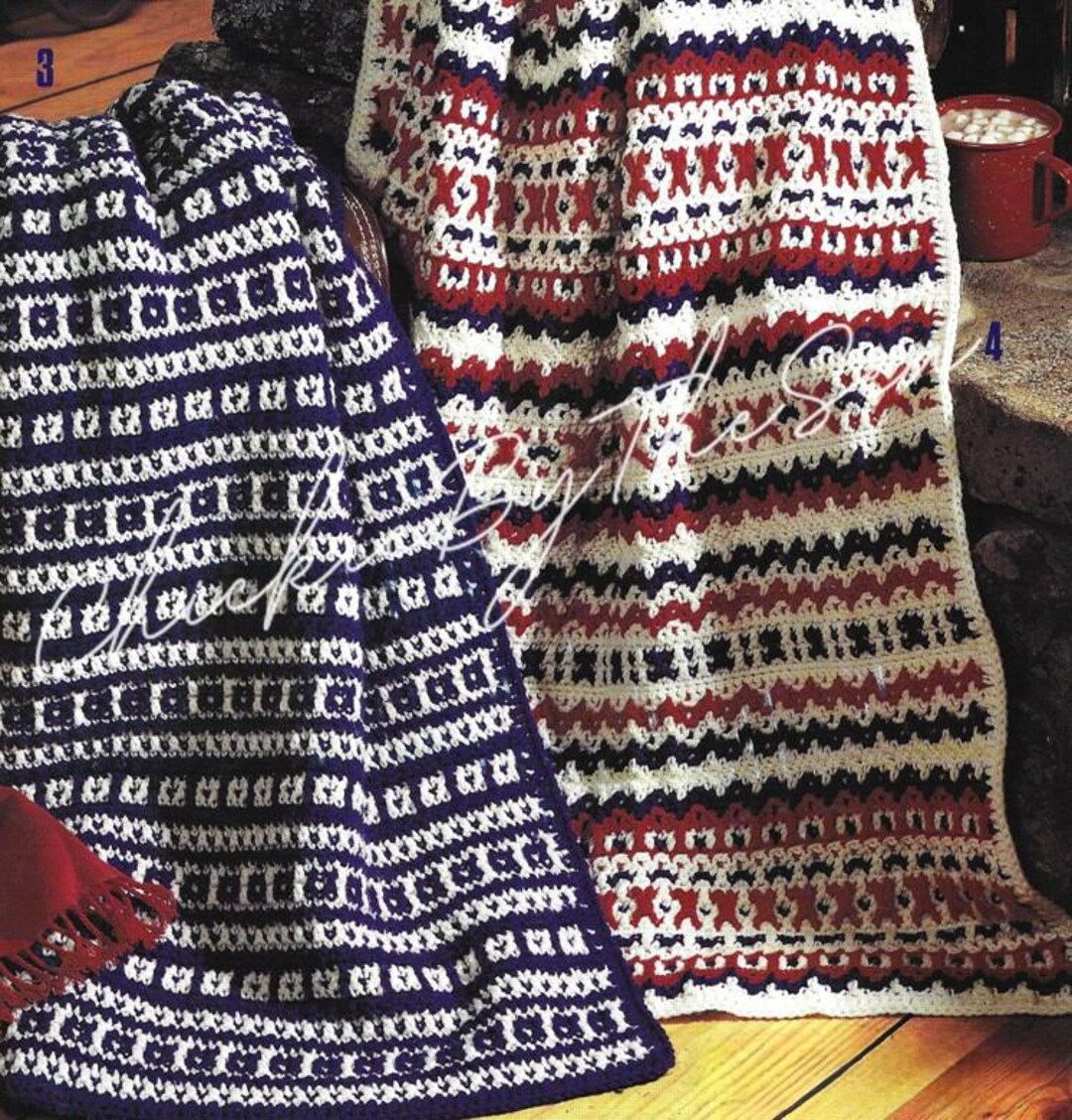 Vintage Crochet Pattern Country Christmas Afghan Set of 2 PDF Instant ...