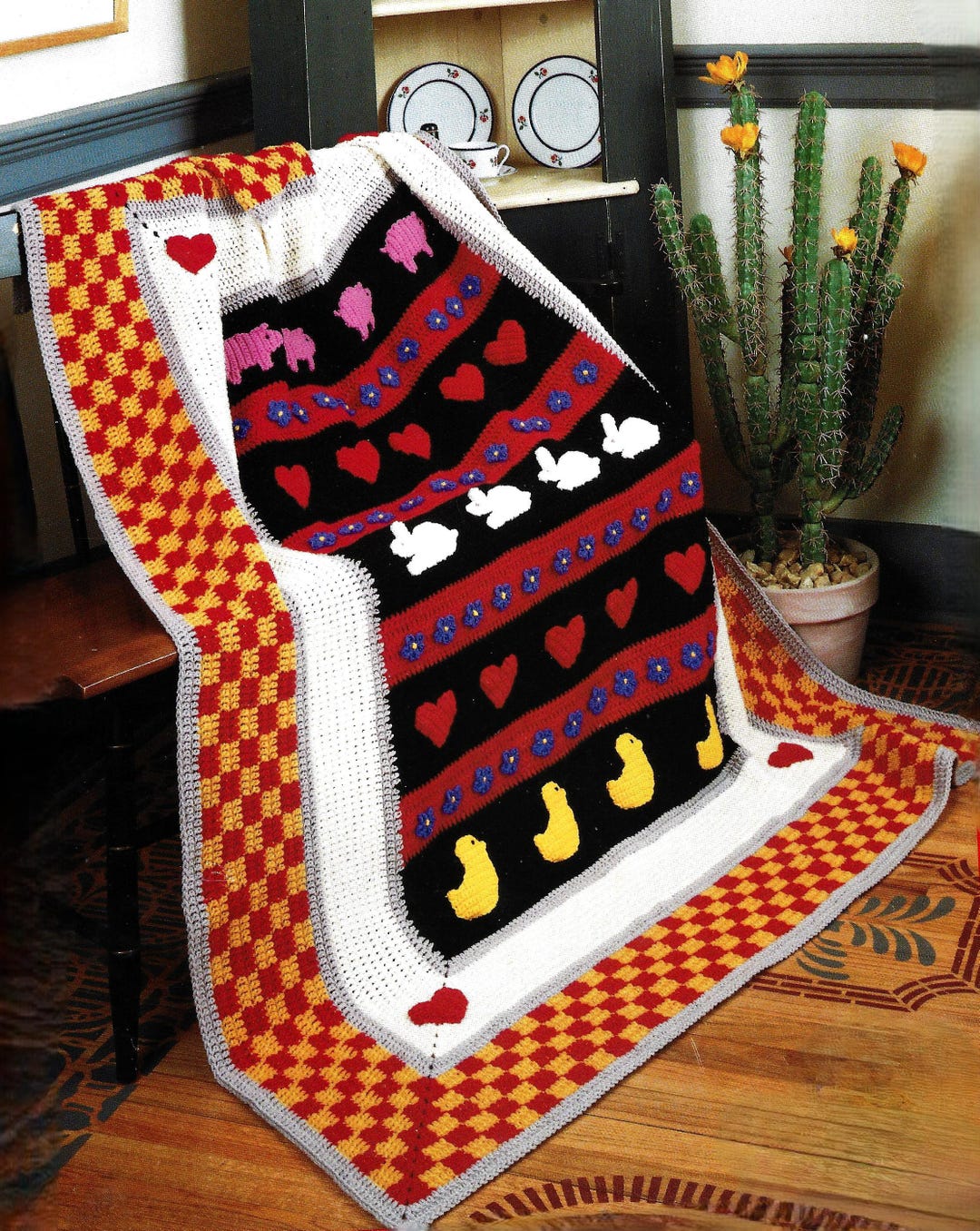 Vintage Crochet Farm Animal Afghan Pattern: Chickens, Rabbits, Pigs ...