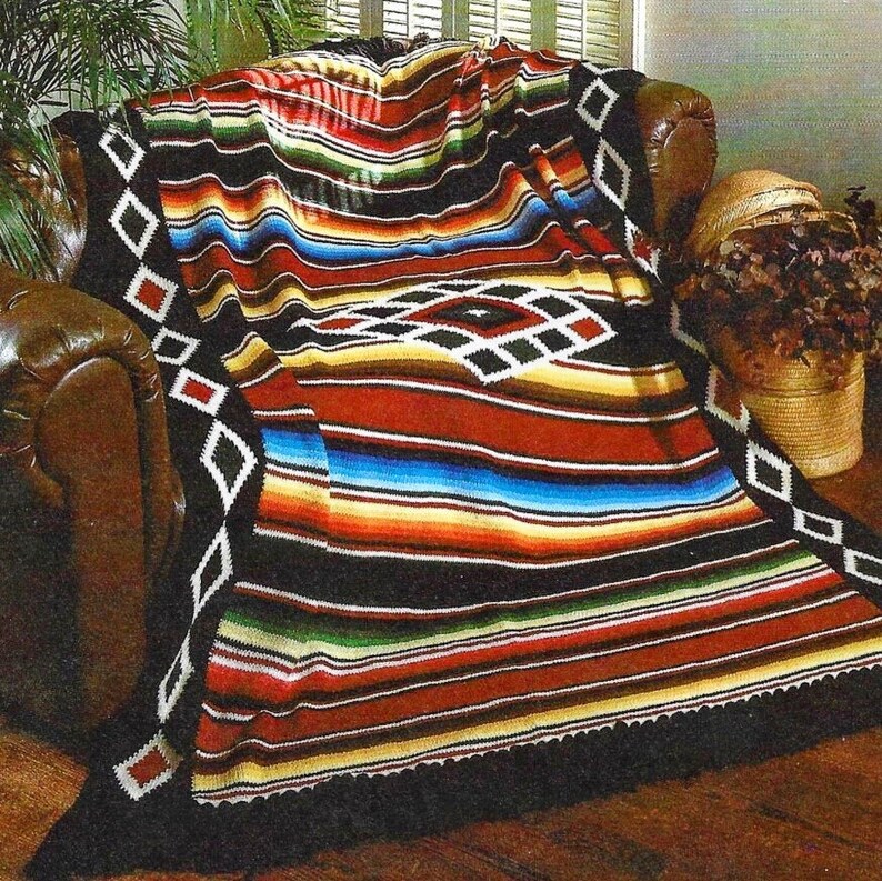 Vintage Knitting Pattern Mexican Blanket Southwestern Afghan - Etsy