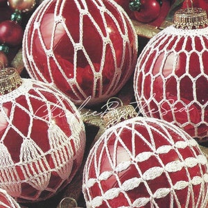 Vintage Crochet Pattern Lacy Christmas Ball Covers Retro Holiday ...