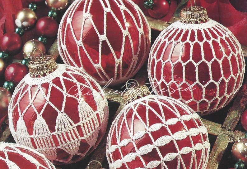 Vintage Crochet Pattern Lacy Christmas Ball Covers Retro Holiday ...