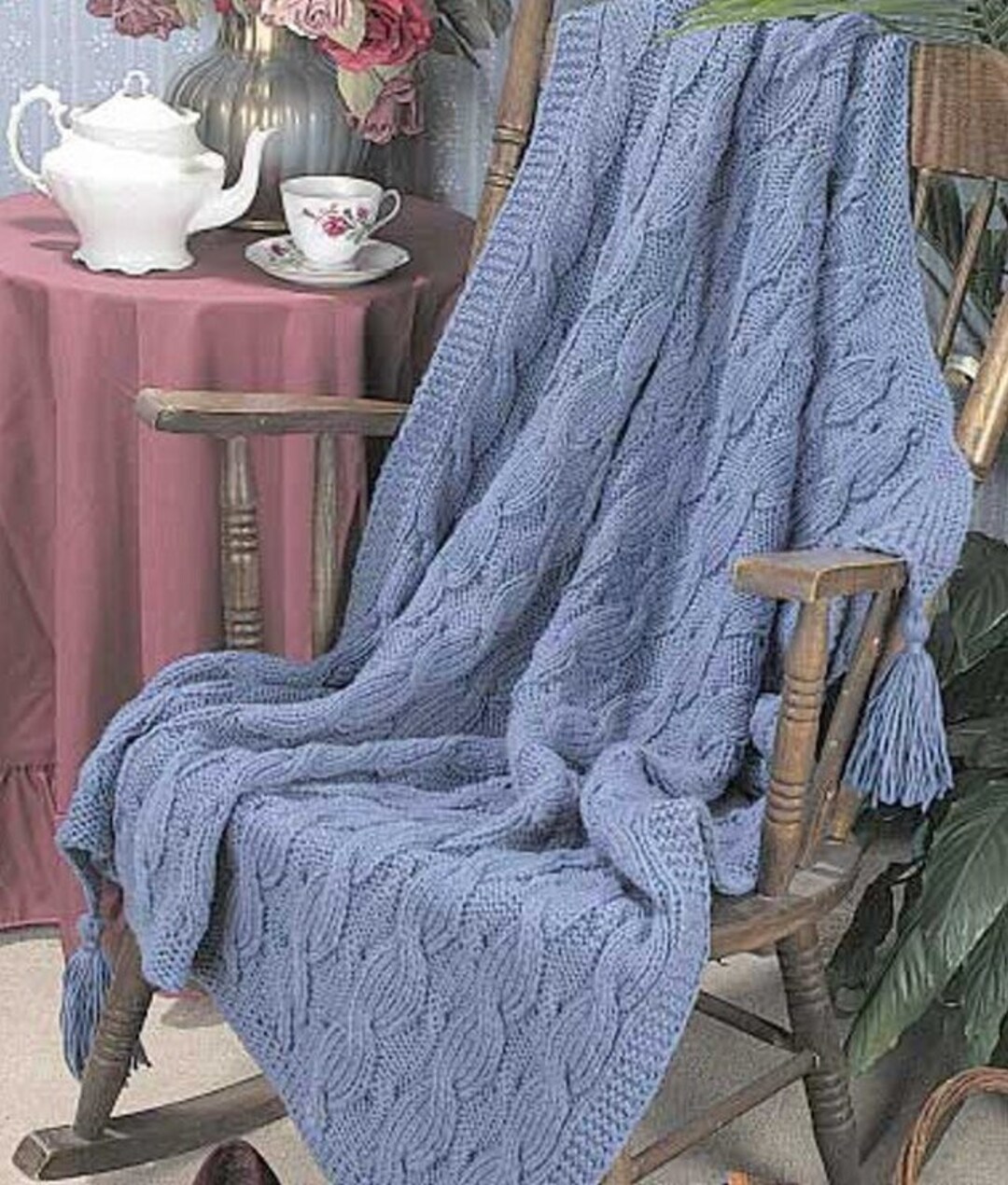 Vintage Knitting Pattern Cable Knit Fisherman Style Afghan With Tassels ...