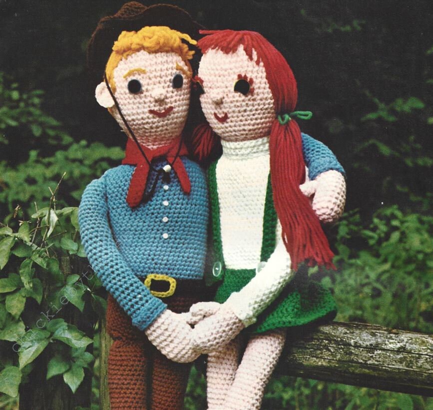 Vintage Crochet Doll Pattern Cowboy Plus Girl Doll 27 - Etsy