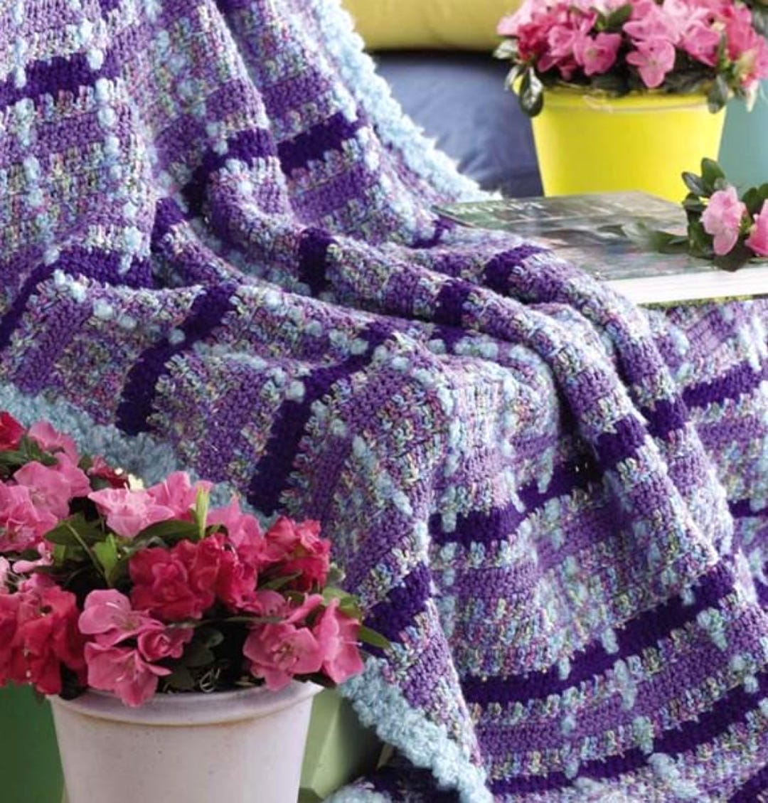 Vintage Crochet Pattern Tartan Style Purple Plaid Afghan PDF Instant ...