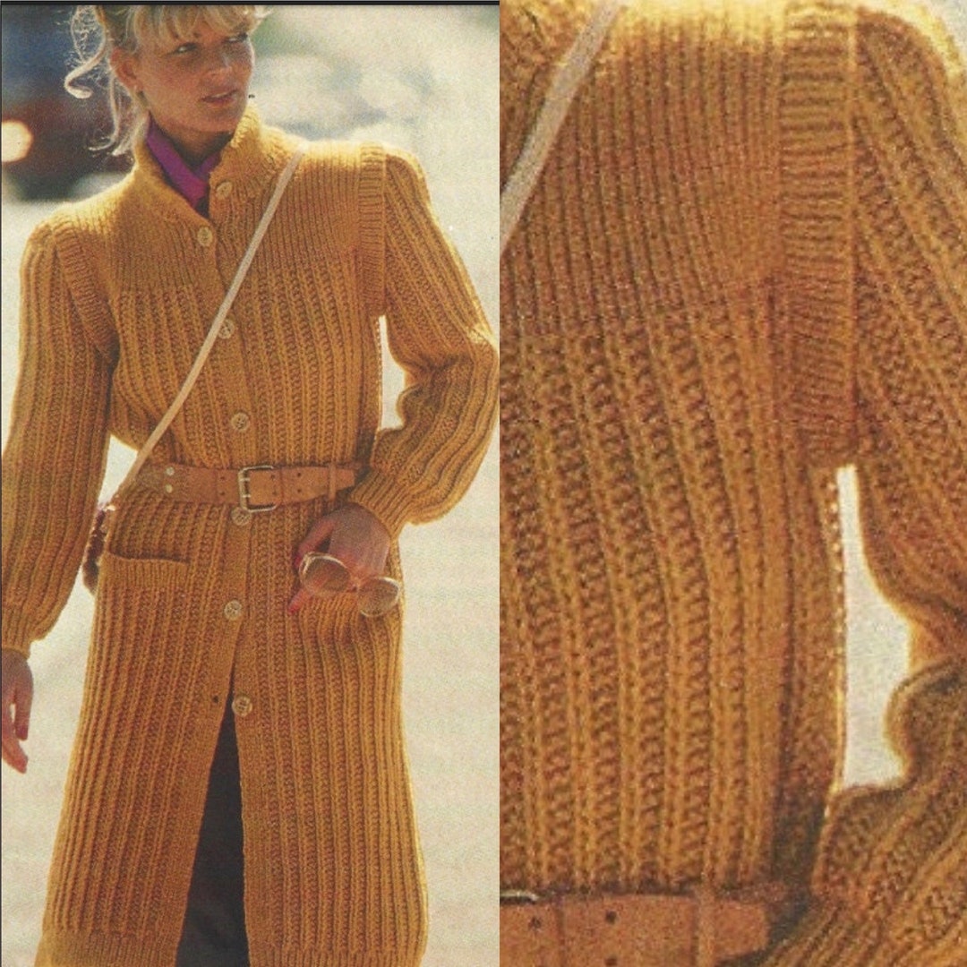 Vintage Knitting Pattern Ribbed Cardigan Sweater PDF Instant Digital ...
