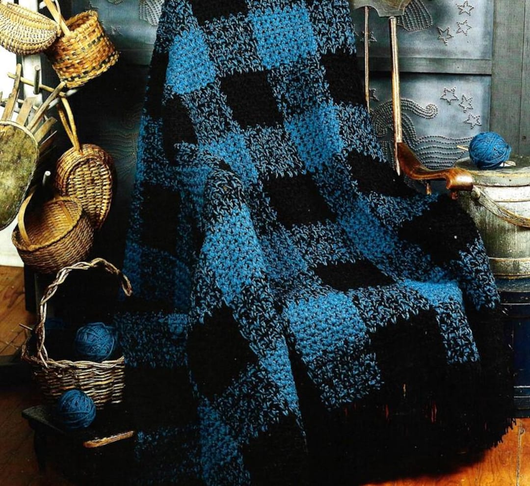 Vintage Crochet Pattern Large Buffalo Plaid Afghan PDF Instant Digital ...