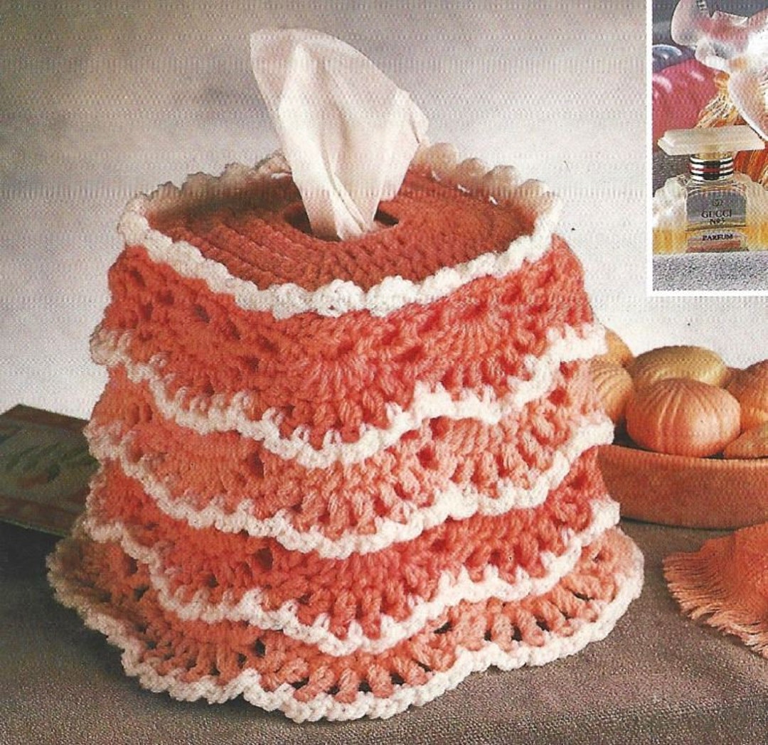 Tissue Box Cover Crochet Pattern Retro Ruffle Tiers Lacy Shells Tissue ...
